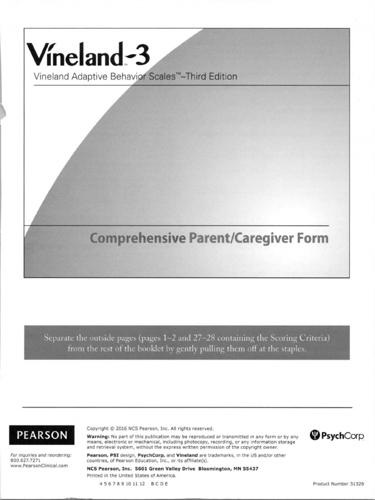 Vineland Adaptive Behavioral Scale - (Parent Caregiver Form) | PDF