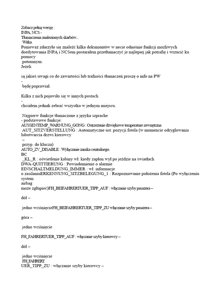 NCS Opis Funkcji | PDF