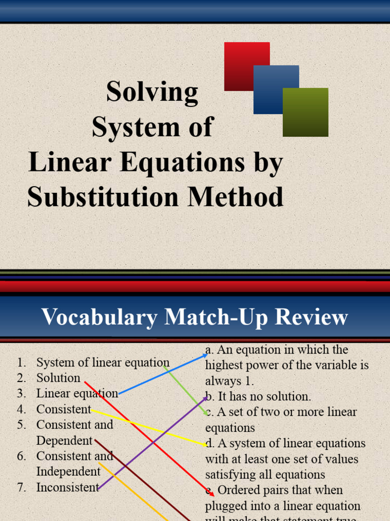 Solving System of Equation by Substitution Method | PDF | Equations ...