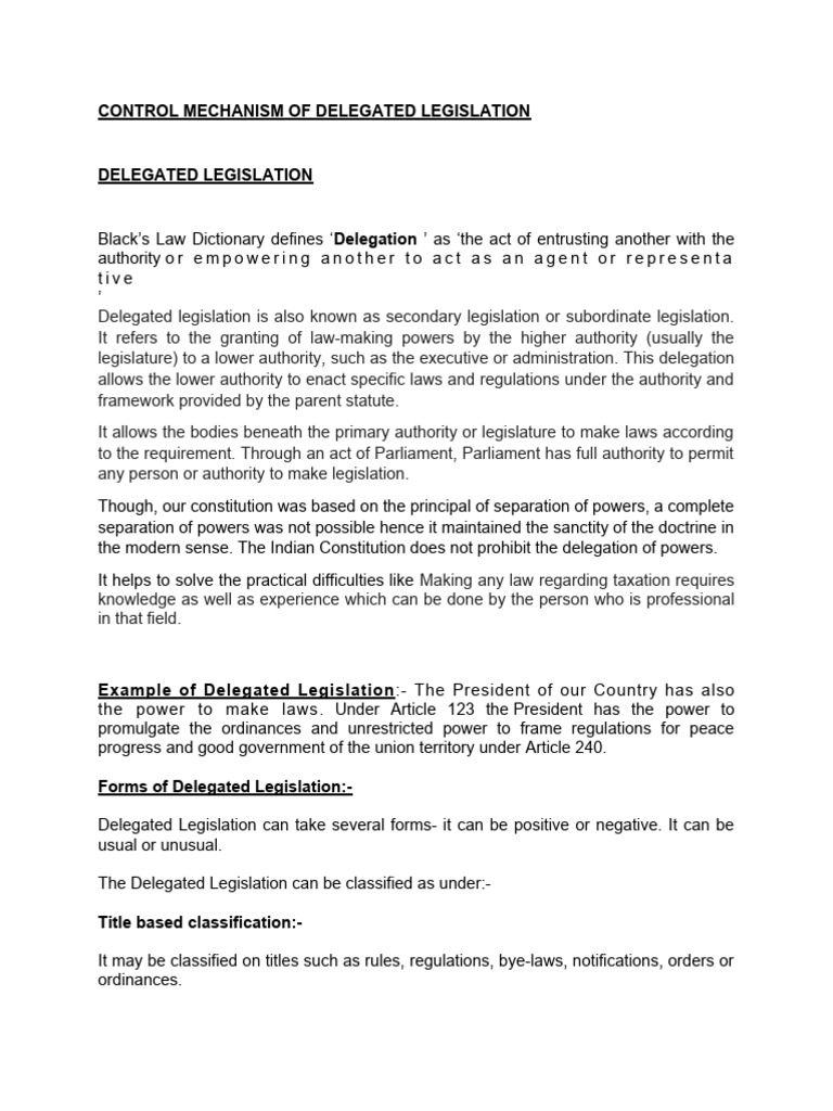 Control Mechanism of Delegated Legislation | PDF | Judicial Review ...