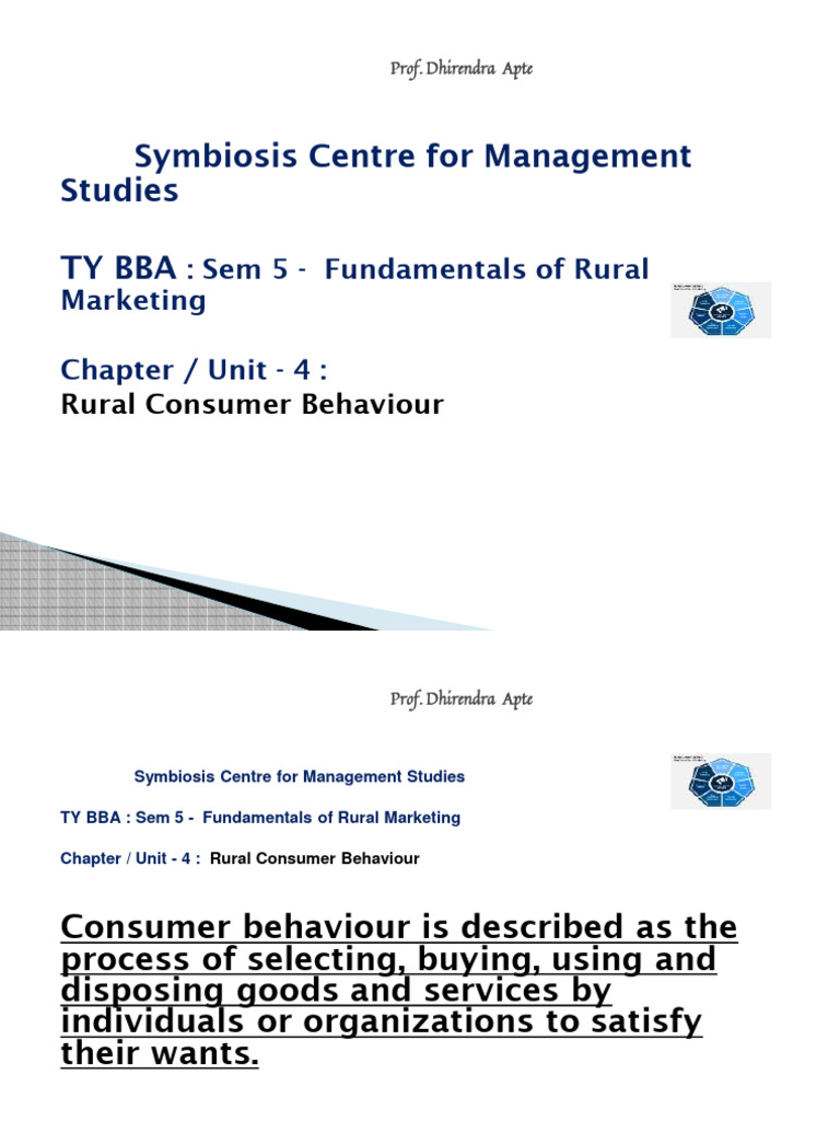 SYMBIOSIS Unit 4 - Rural Consumer Behaviour | PDF | Consumer Behaviour | Behavior