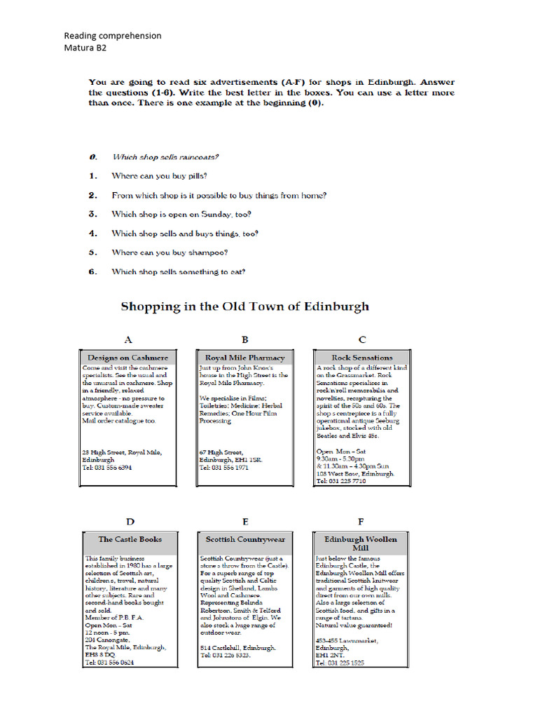 Matura B2 Reading Comprehension Tasks | PDF