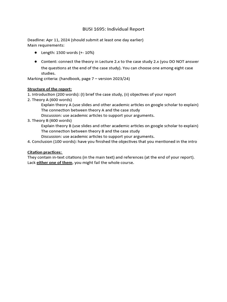 BUSI1695 SP24 Report Instruction | PDF