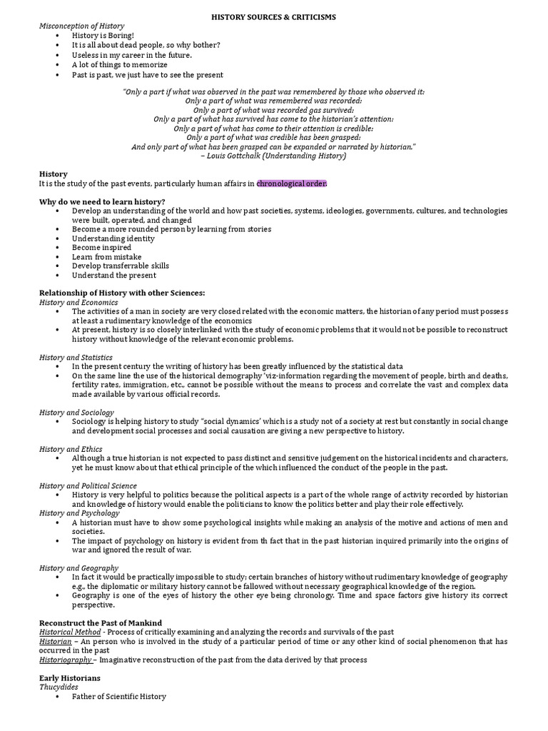 Understanding History: Sources & Critiques | PDF | Primary Sources ...