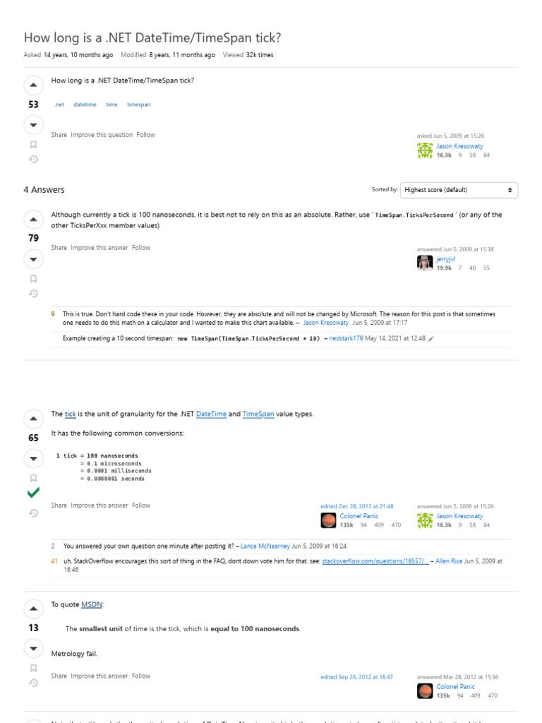 How Long Is A Net Datetime Timespan Tick Stack Overflow Pdf 8554