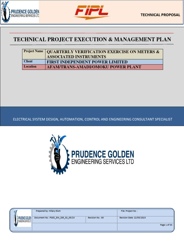 Technical Proposal - FIPL Quarterly Verification Exercise On Meters & Associated Instruments ...