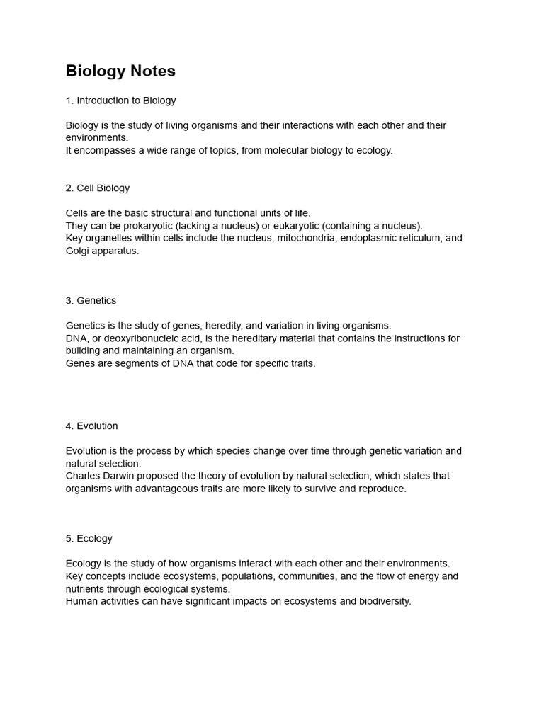 Biology Notes | PDF | Biology | Life