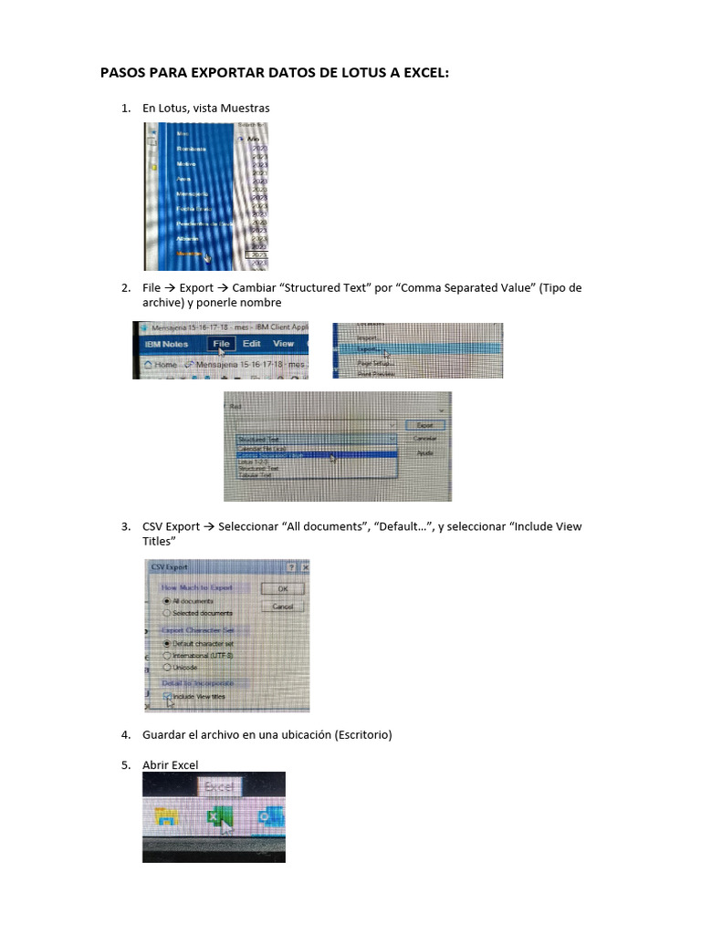 Pasos para Exportar Datos de Lotus A Excel | PDF | Artes del Lenguaje y ...