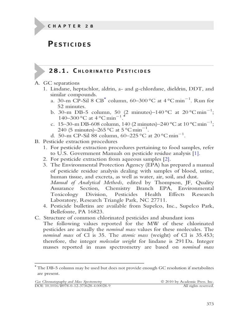 Chapter 28 - Pesticides - Sparkman2011 | PDF | Mass Spectrometry | Gas Chromatography–Mass ...
