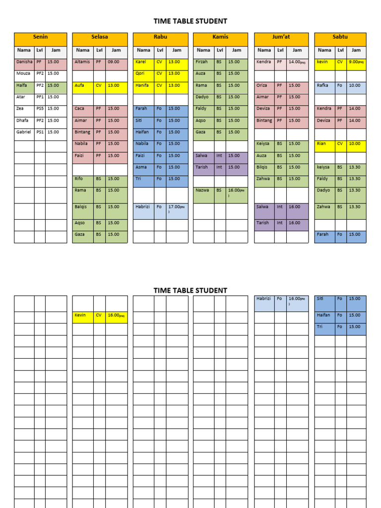 Student Weekly Schedule | PDF