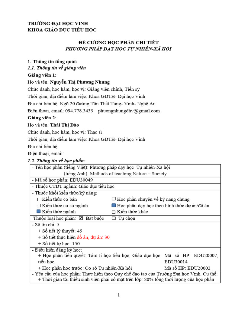 ĐỀ CƯƠNG CHI TIẾT HỌC PHẦN DỰ ÁN PPDH TN-XH 2 | PDF