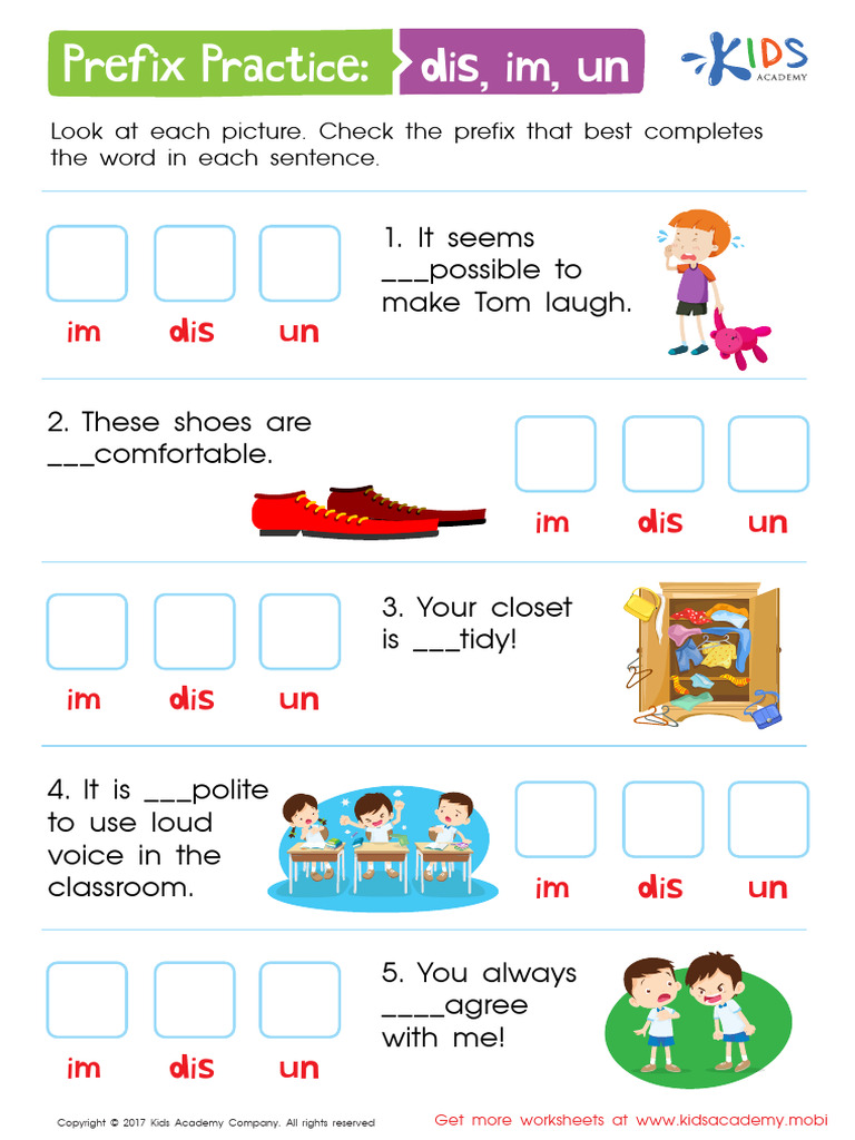 Grade 3 Prefix Practice Worksheet Dis Im Um | PDF | Language Arts ...
