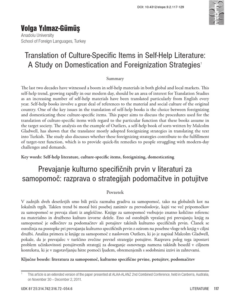 Translation of Culture-Specific Items in Self-Help | PDF | Translations ...