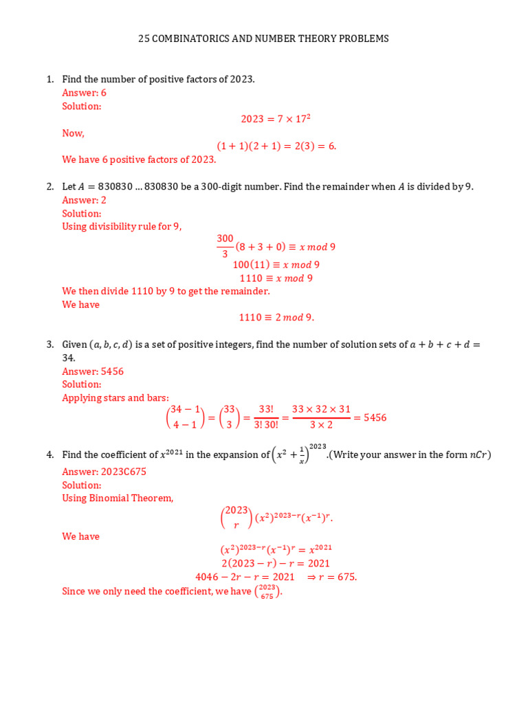25 Combi and NT Problems | PDF | Numbers | Mathematical Analysis
