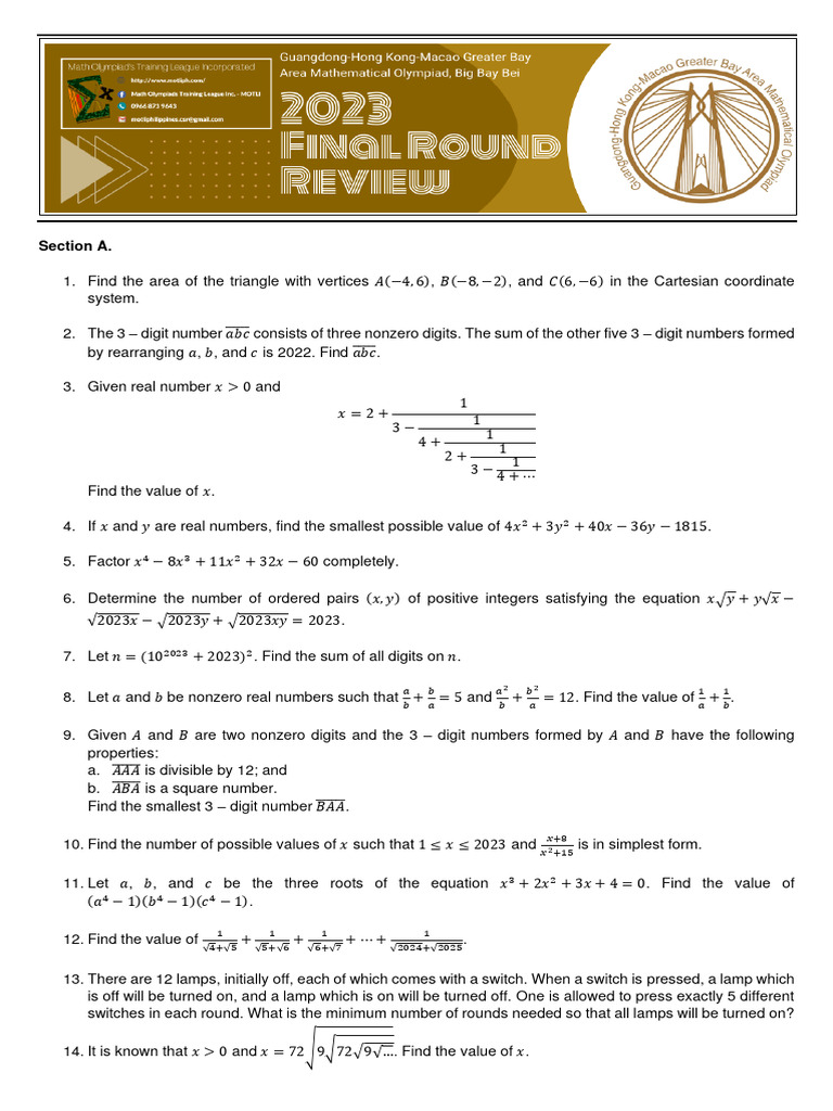 BBB IMO Final Round SS 1 | PDF | Arithmetic | Number Theory