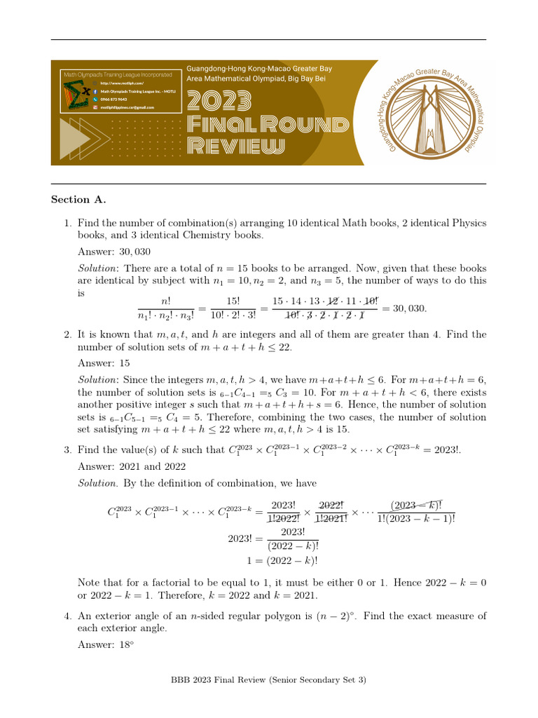 BBB 2023 Finals Review SS Set 3 (Solution Manual) | PDF | Numbers | Mathematical Analysis