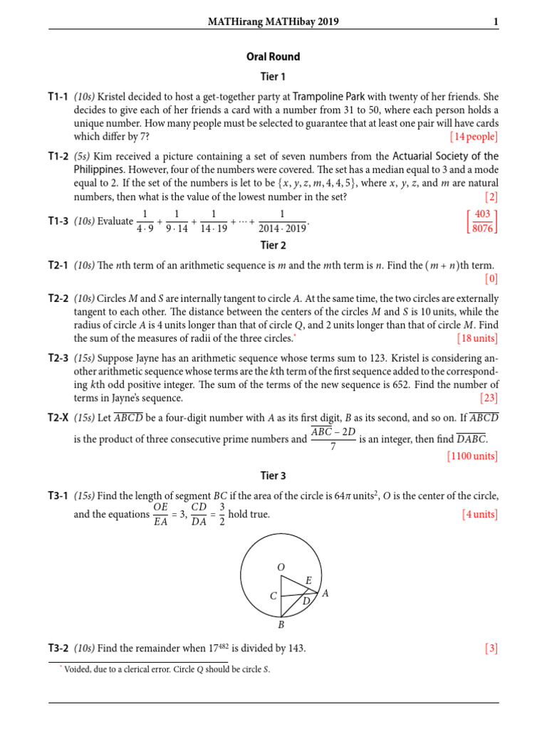 Math Ira 2019 Orals | PDF | Circle | Area