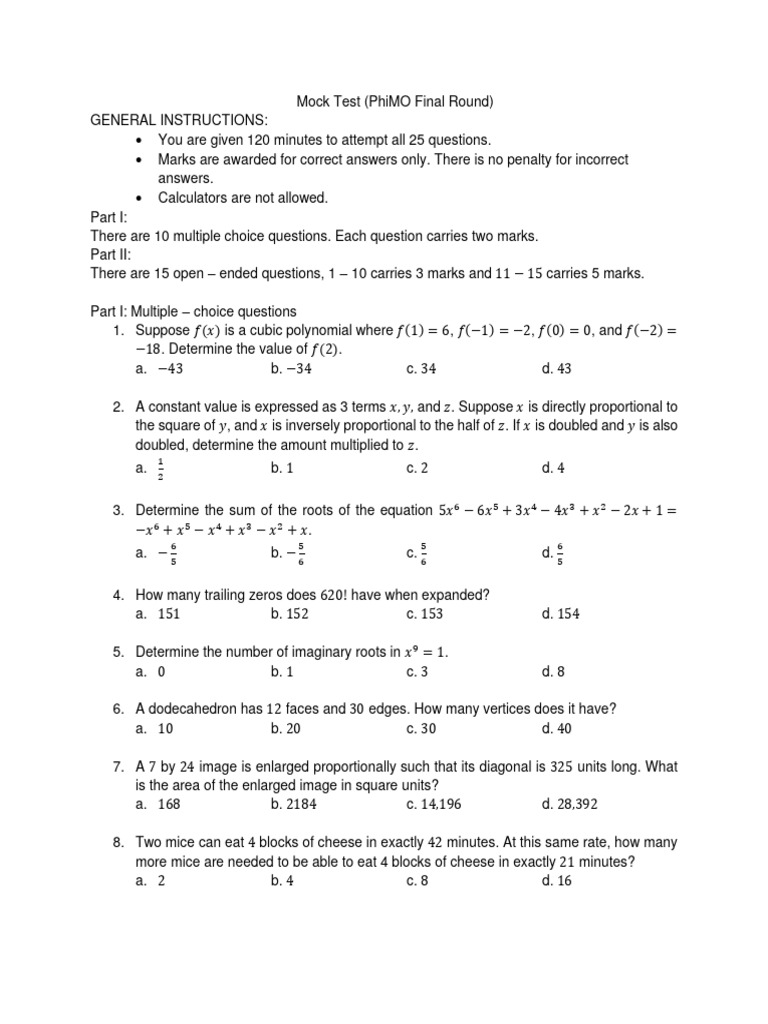 Mock Final Test (PhiMO) | Download Free PDF | Area | Triangle