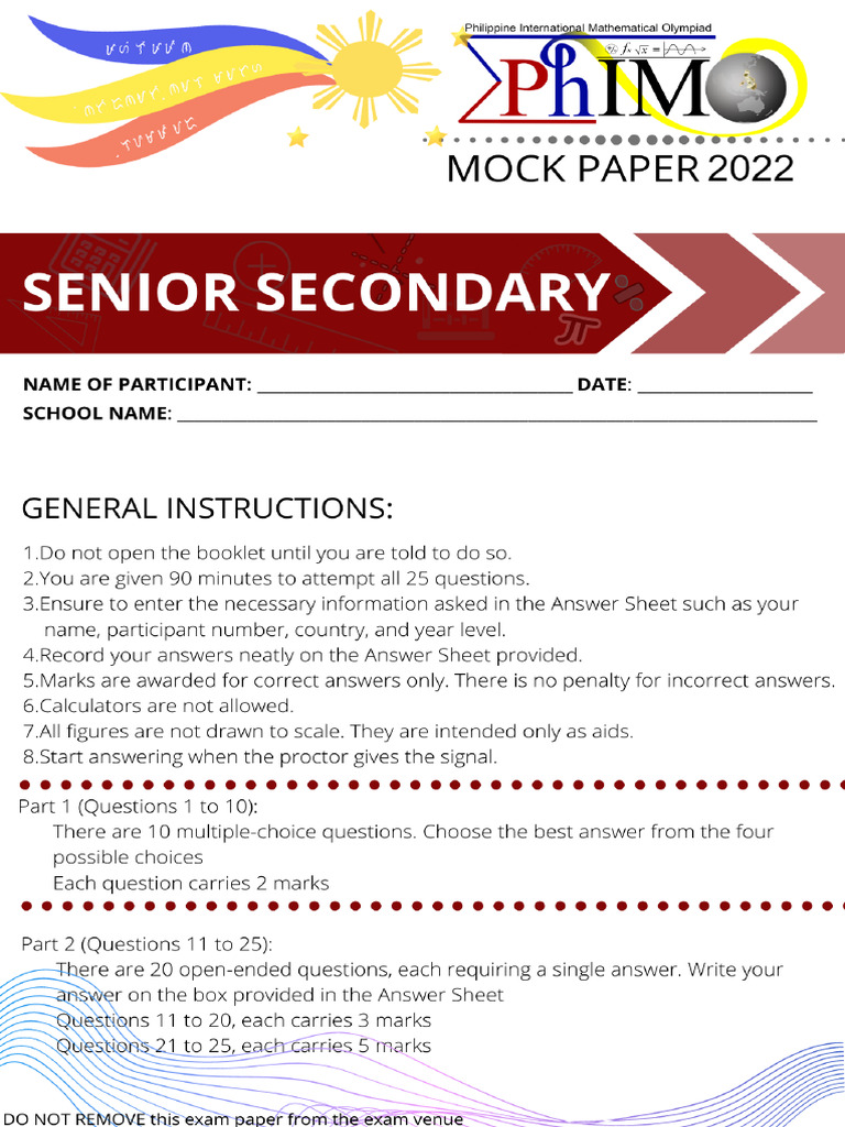 PHIMO MOCK 2022 - Senior Secondary | PDF | Triangle | Euclidean Geometry