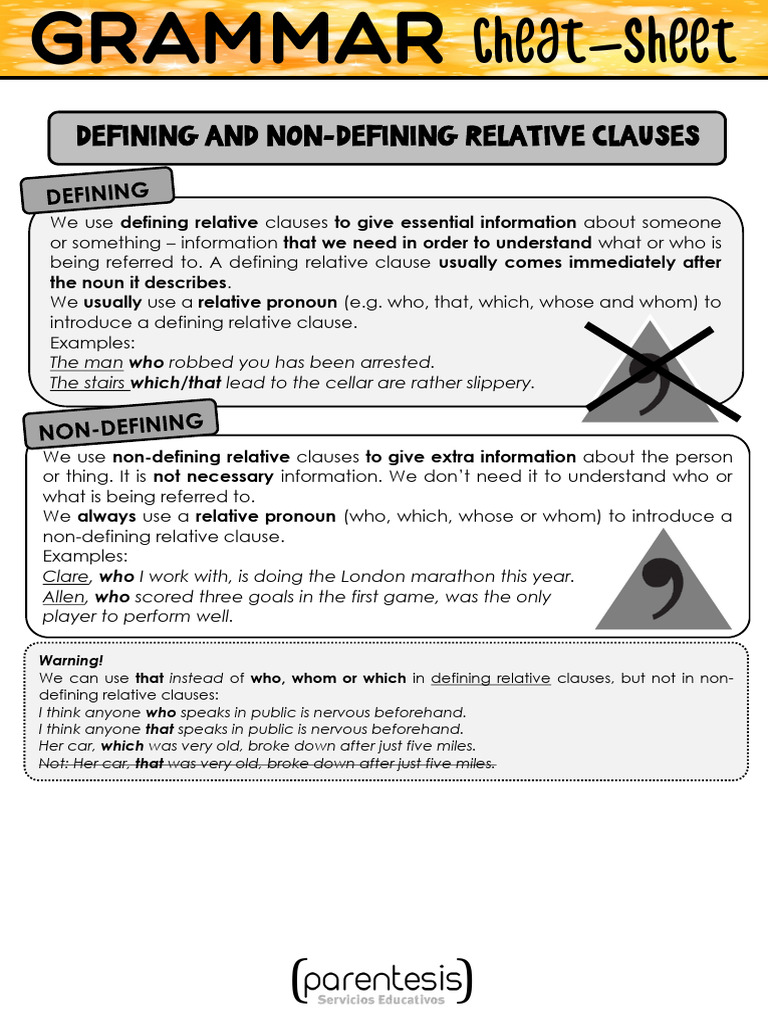 Defining vs Non-Defining Clauses Guide | PDF | Philosophy | Language Arts & Discipline