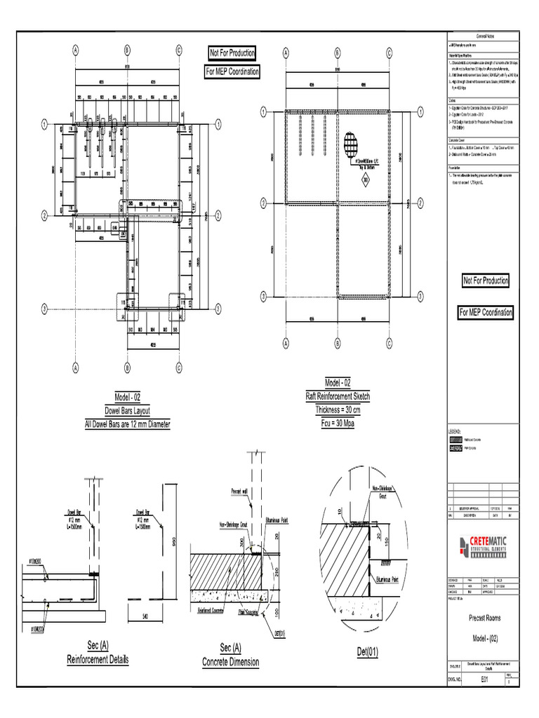 Model - 02 - Dowel Bar Layout and Raft Foundation | PDF