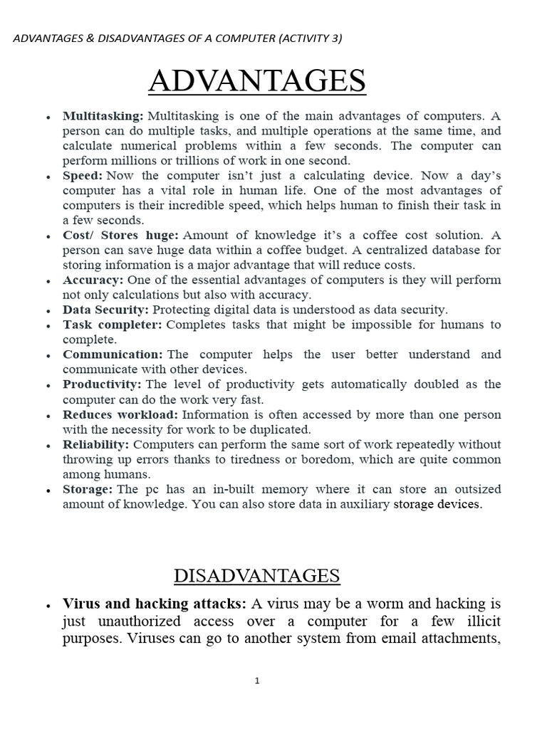 Advantages and Disadvantages of Computer | PDF | Cybercrime | Computer ...