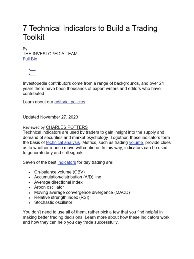7 Technical Indicators to Build a Trading Toolkit | PDF | Technical ...