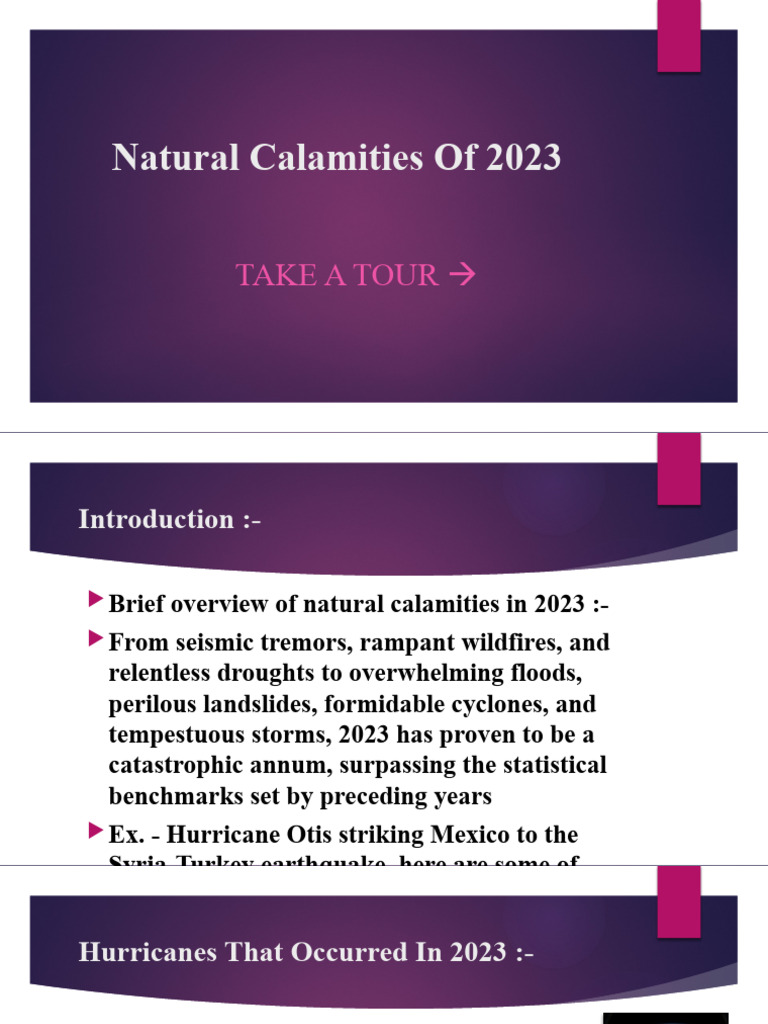 PPT ON NATURAL CALAMITIES OF 2023 | PDF | Tropical Cyclones | Flood