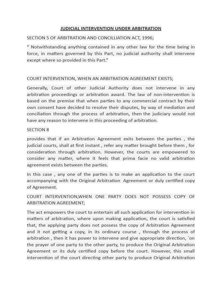 Judicial Intervention Under Arbitration | PDF | Arbitration | Alternative Dispute Resolution