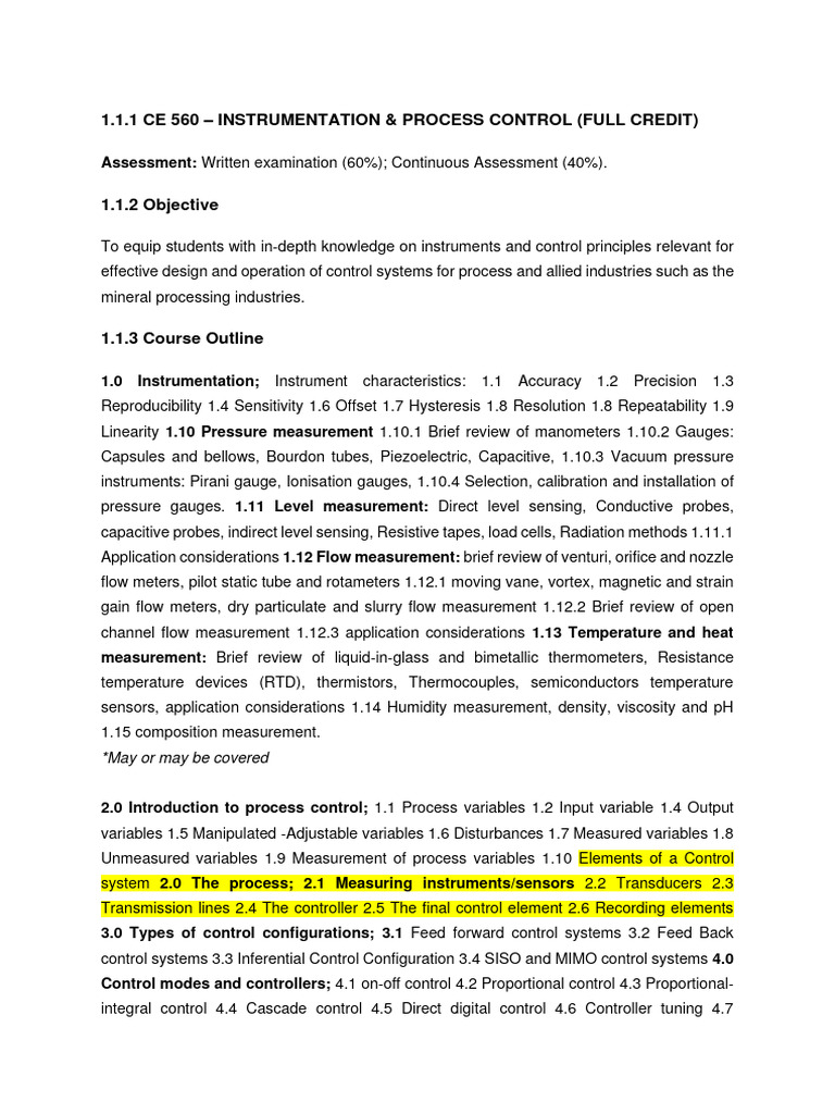 CE 560 Course Outline - Revised | PDF | Control Theory | Pressure ...