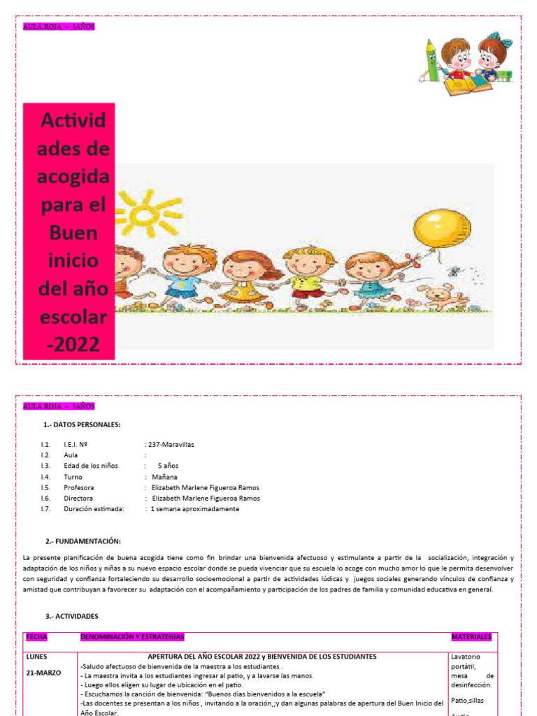 ACTIVIDADES DE ACOGIDA E INTEGRACIÓN 2023 | PDF | Educación de la primera infancia