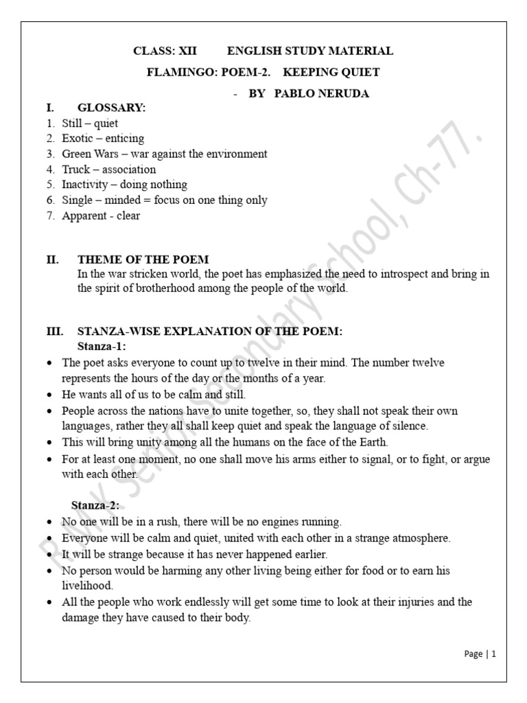 Keeping Quiet - Notes | PDF | Poetry