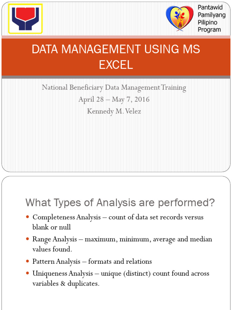 NBDM Training 2016 - Module 1 - Data Management Using Ms Excel - For Print - 2 | PDF | Microsoft ...