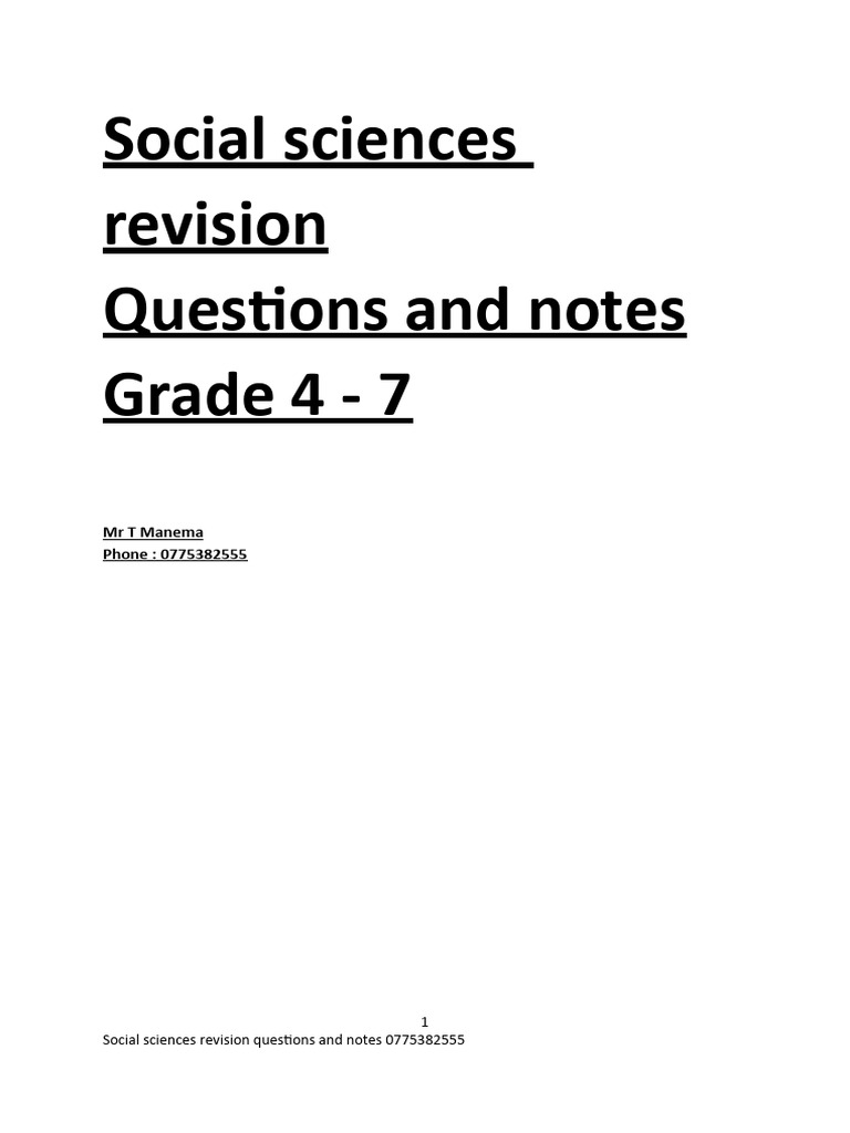 Social Sciences Revision Notes for Grades 4-7 | PDF | Hiv/Aids | Family