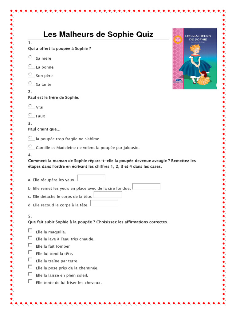 Les Malheurs de Sophie Quiz | PDF | Arts du langage et discipline ...