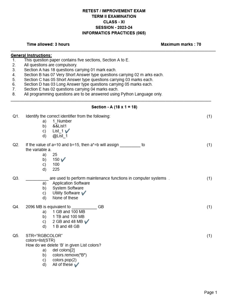 Xi Ip Term 2 MS 2023-24 Improvement Exam | PDF | Software As A Service | Computer Data Storage