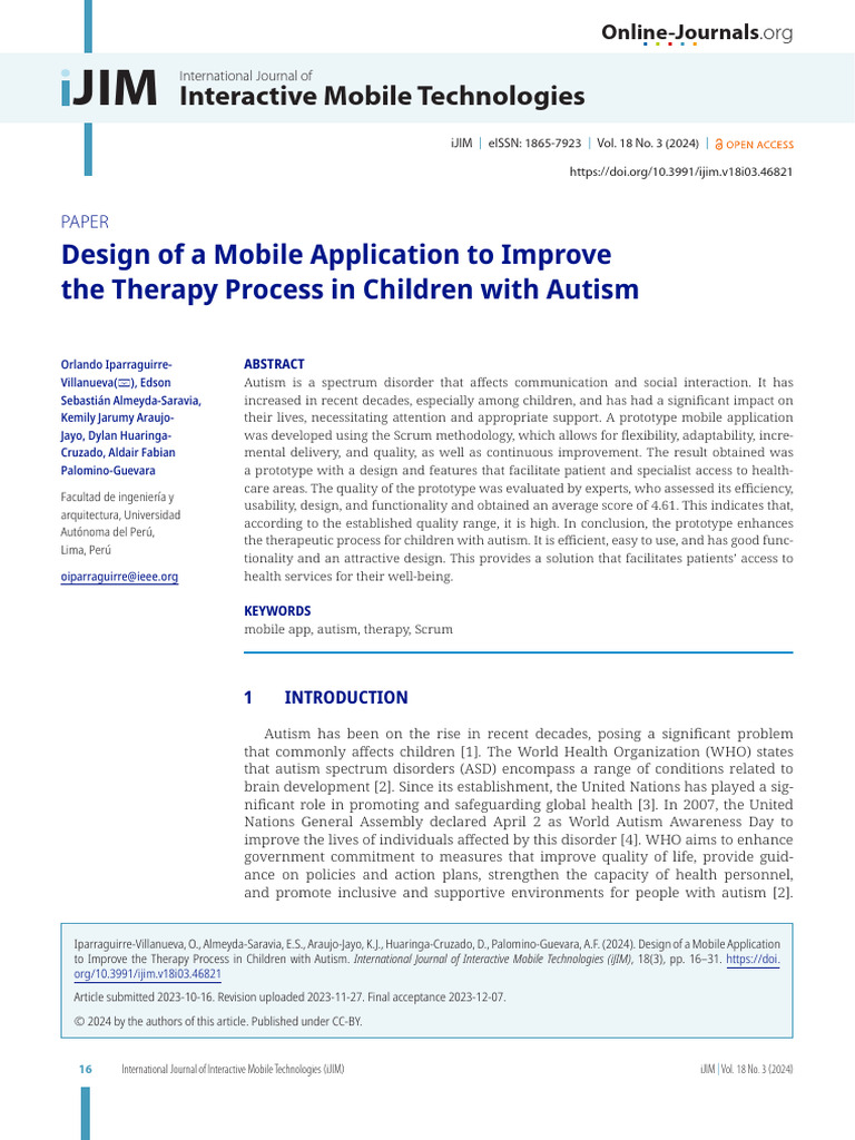 Interactive Mobile Technologies: Design of A Mobile Application To Improve The Therapy Process ...