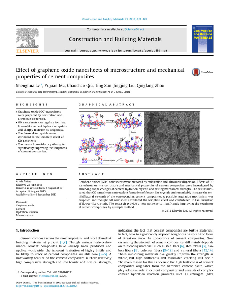 Effect of Graphene Oxide Nanosheets of Microstructure and Mechanical | PDF | Cement | Composite ...