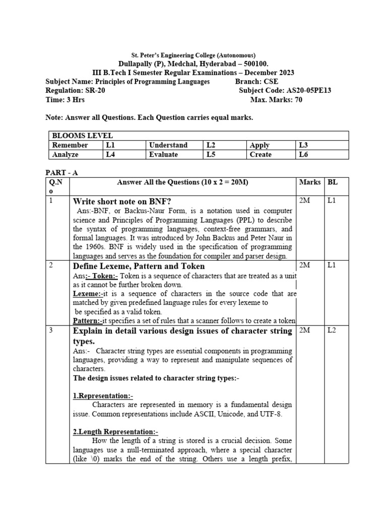 III CSE PPL Model Paper 2 | PDF | Functional Programming | String (Computer Science)