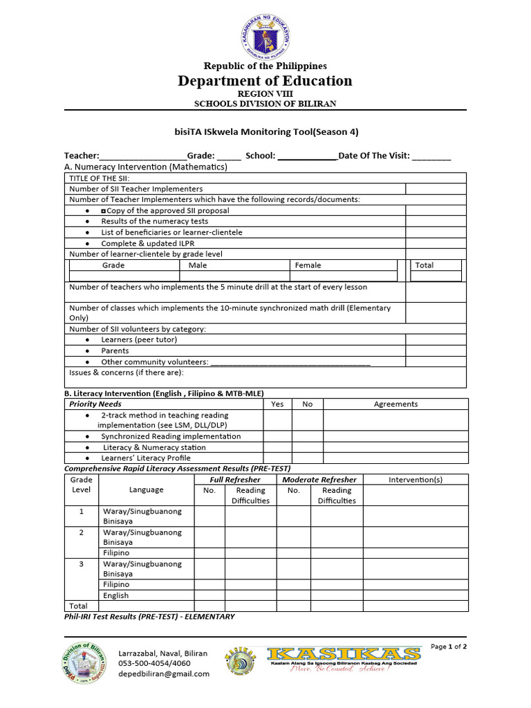bisiTA-ISkwela-Tool-new-version - Teacher | PDF | Literacy | Teachers