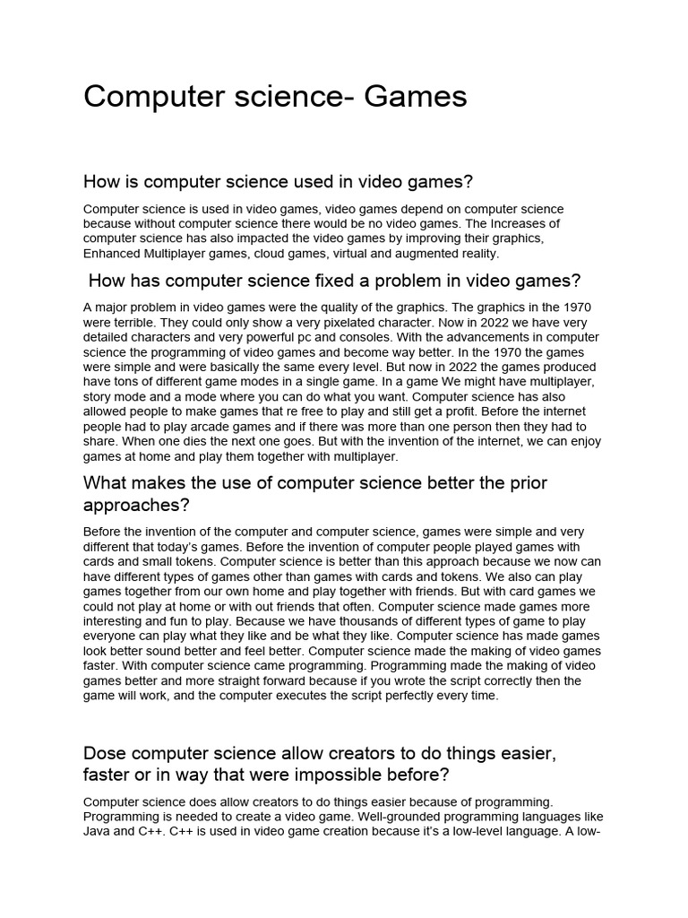 Computer Science Autorecovered Pdf Video Games Computer Graphics