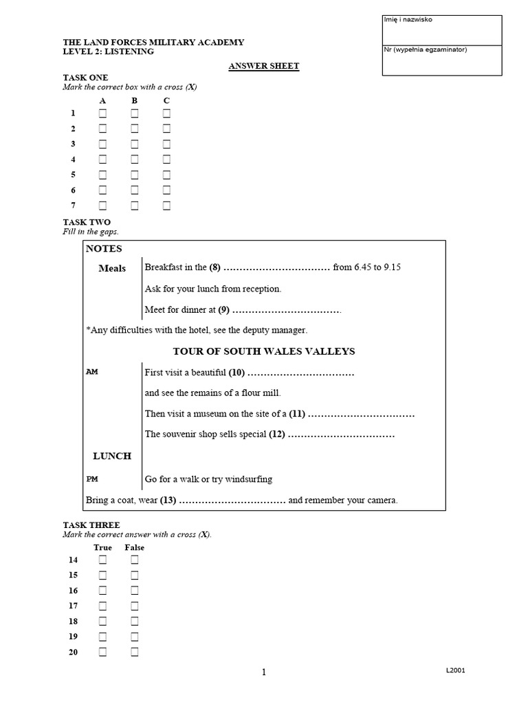 L2001 Listening | PDF | Lunch | Meal