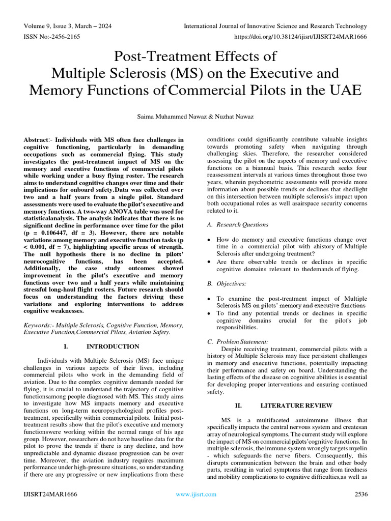 Post-Treatment Effects of Multiple Sclerosis (MS) On The Executive and Memory Functions ...