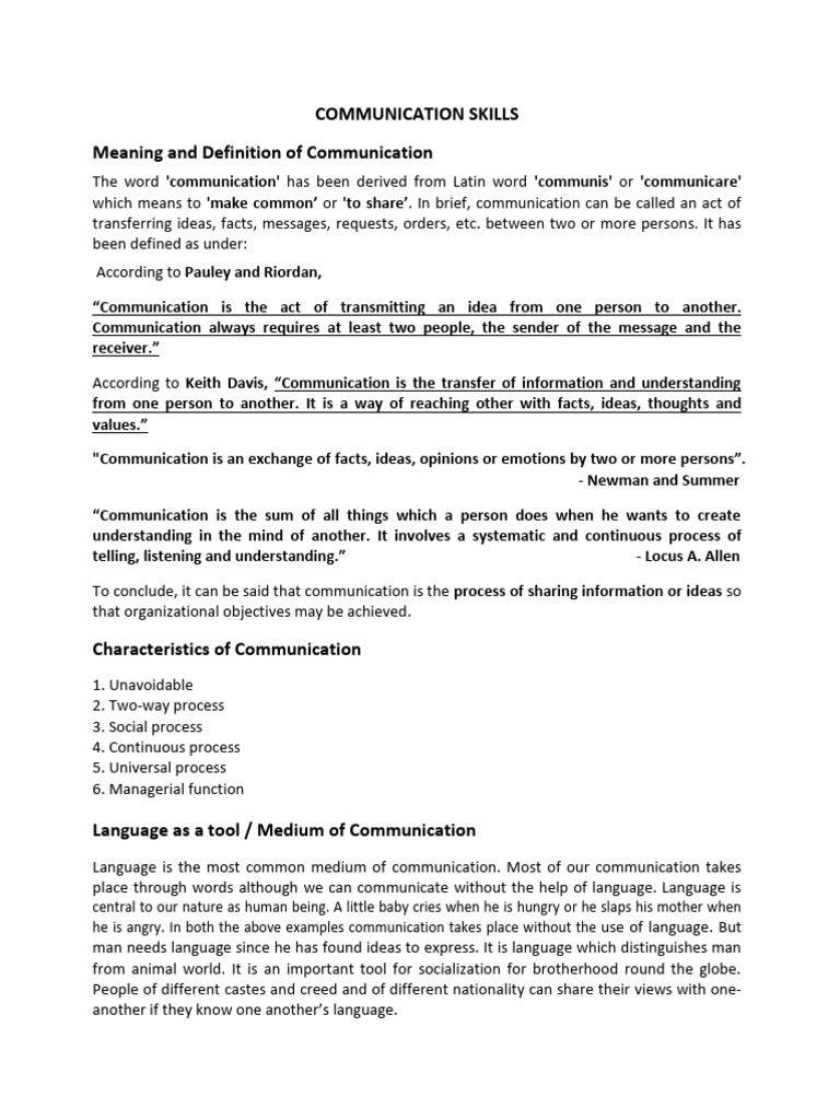 Communication Skills Notes | PDF | Communication | Body Language