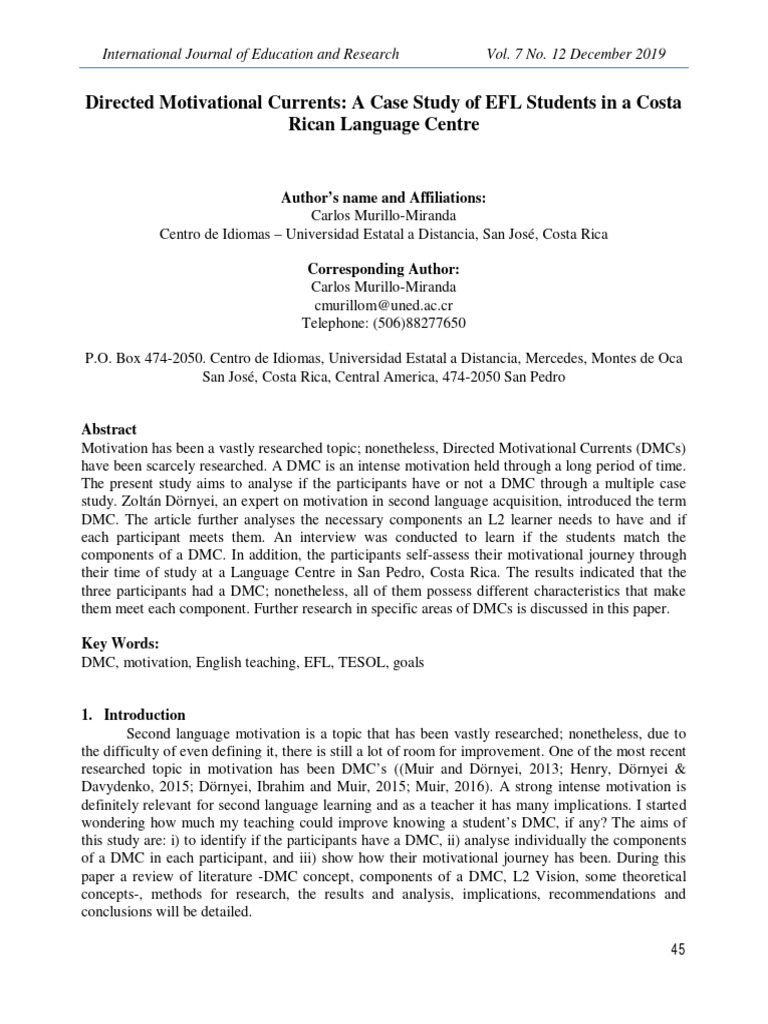 Directed Motivational Currents A Case Study Of Efl Students In A Costa