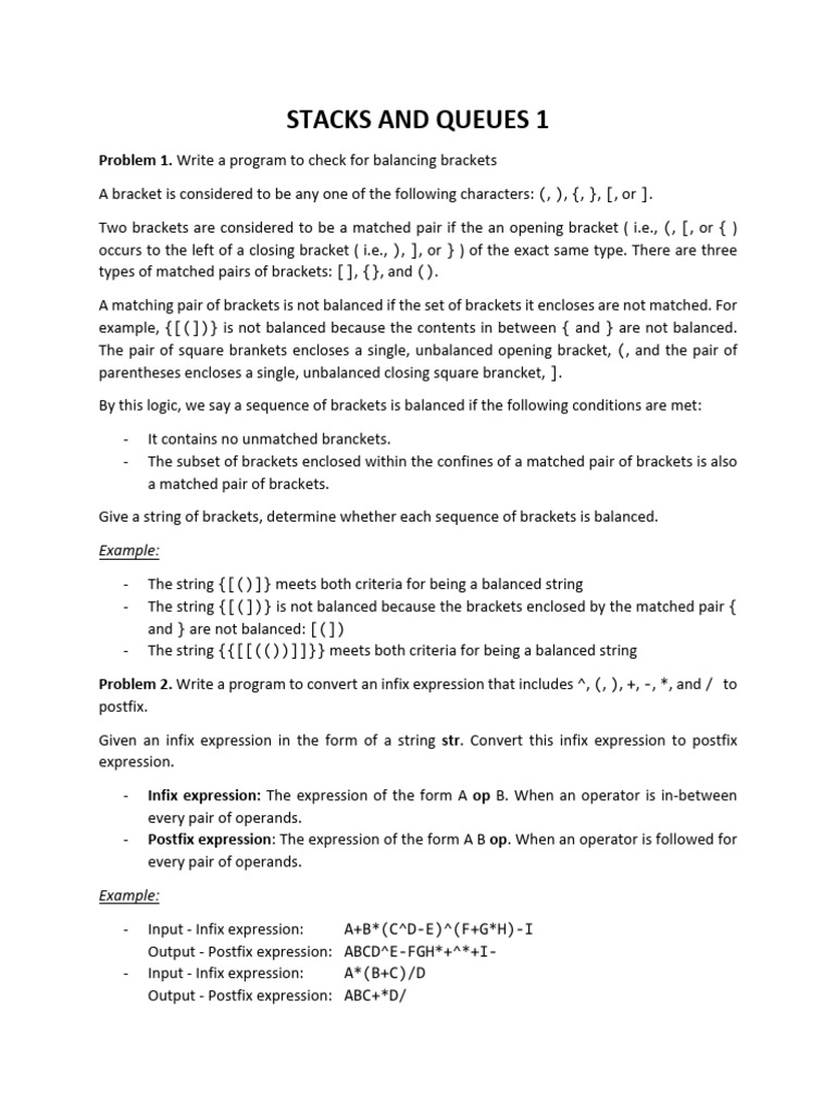 Lab 02 - StacksQueues - Bis | PDF | Bracket | Mathematical Notation