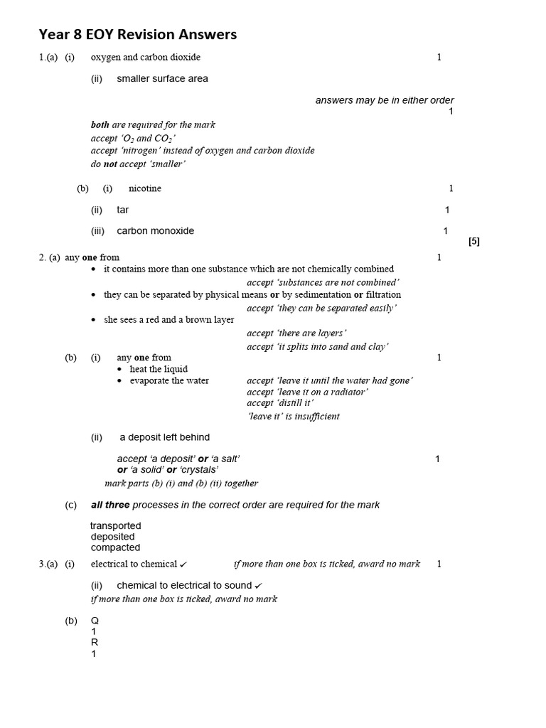 Year 8 EOY Revision Answers | PDF | Chemical Substances | Bacteria