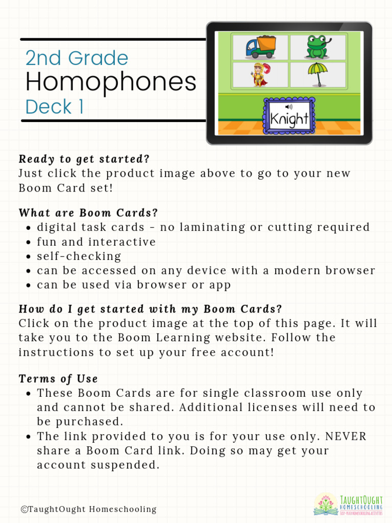 Homophones: 2nd Grade Deck 1 | PDF