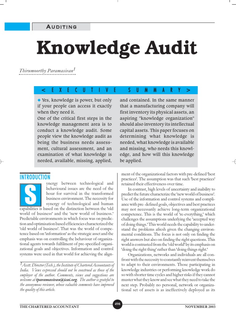 The Knowledge Audit | PDF | Knowledge Management | Audit