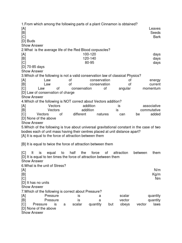 General Science Mcq Pdf Force Physics